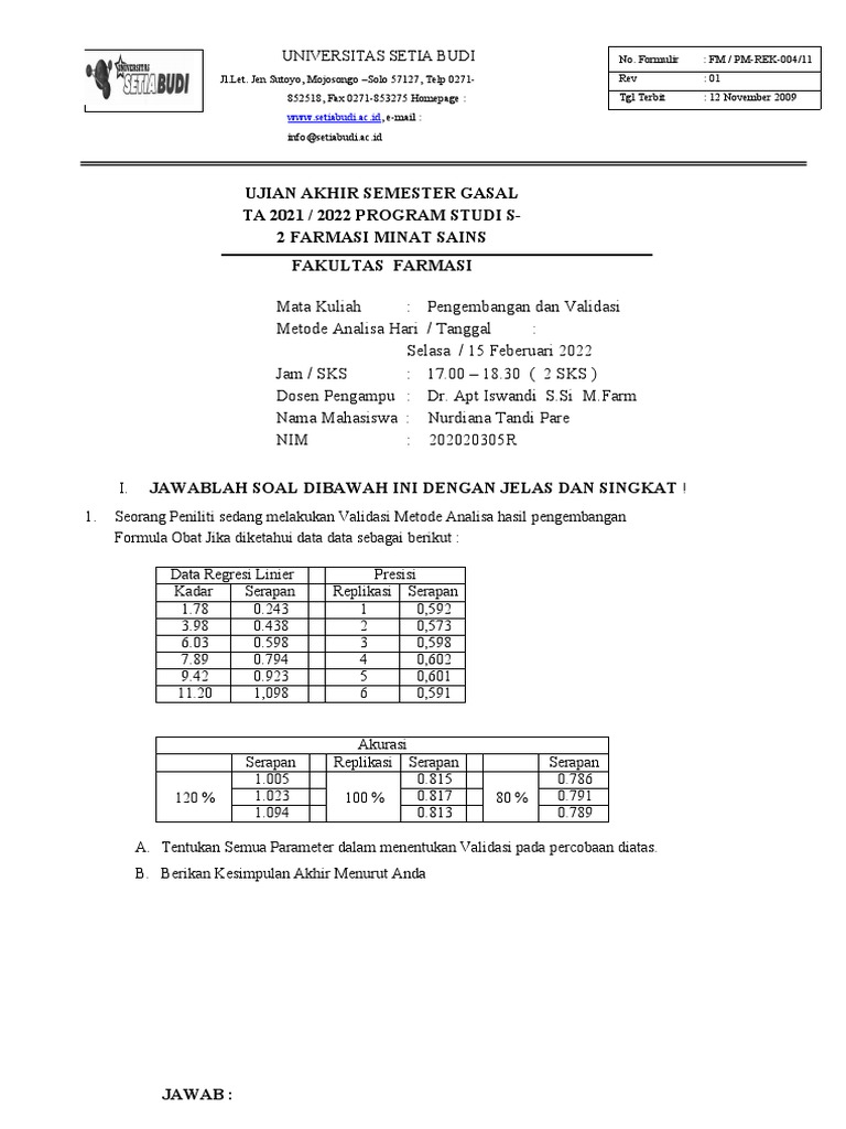UAS Pengembangan Dan Validasi Metode S2 - Gasal 2122 | PDF