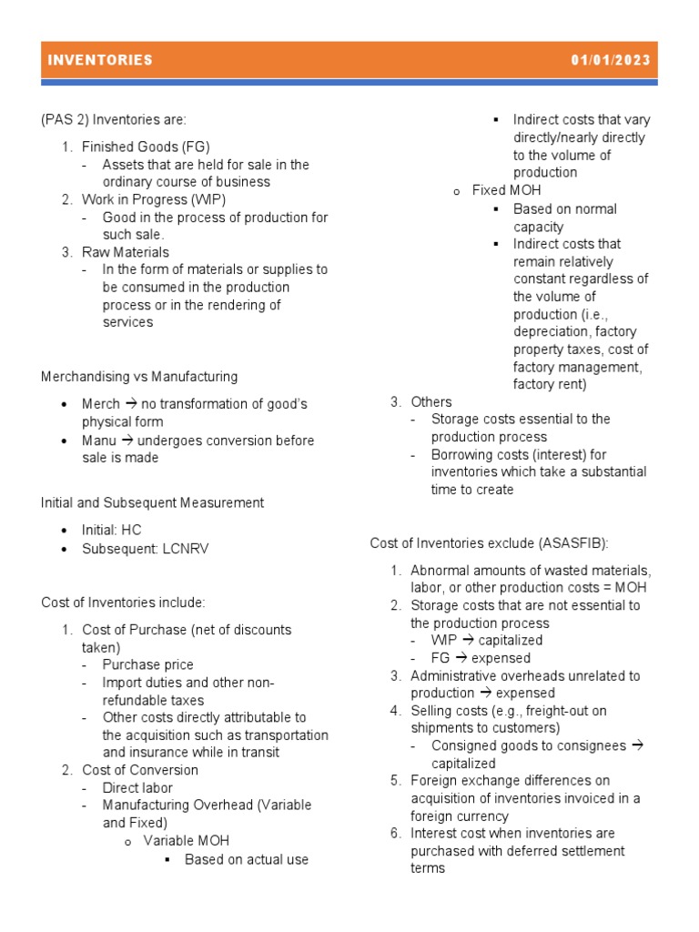 Inventories Notes | PDF | Cost Of Goods Sold | Inventory