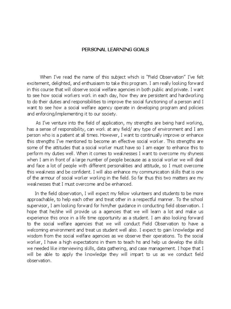 Personal Learning Goals | PDF