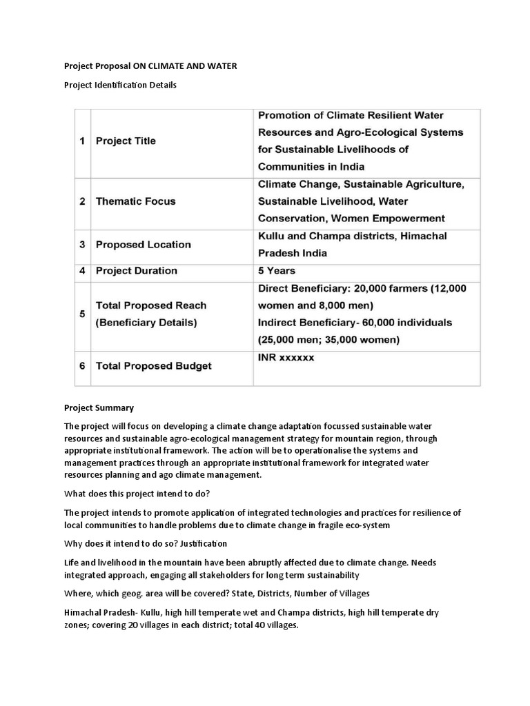 Project Proposal ON CLIMATE AND WATER | Download Free PDF | Agriculture ...