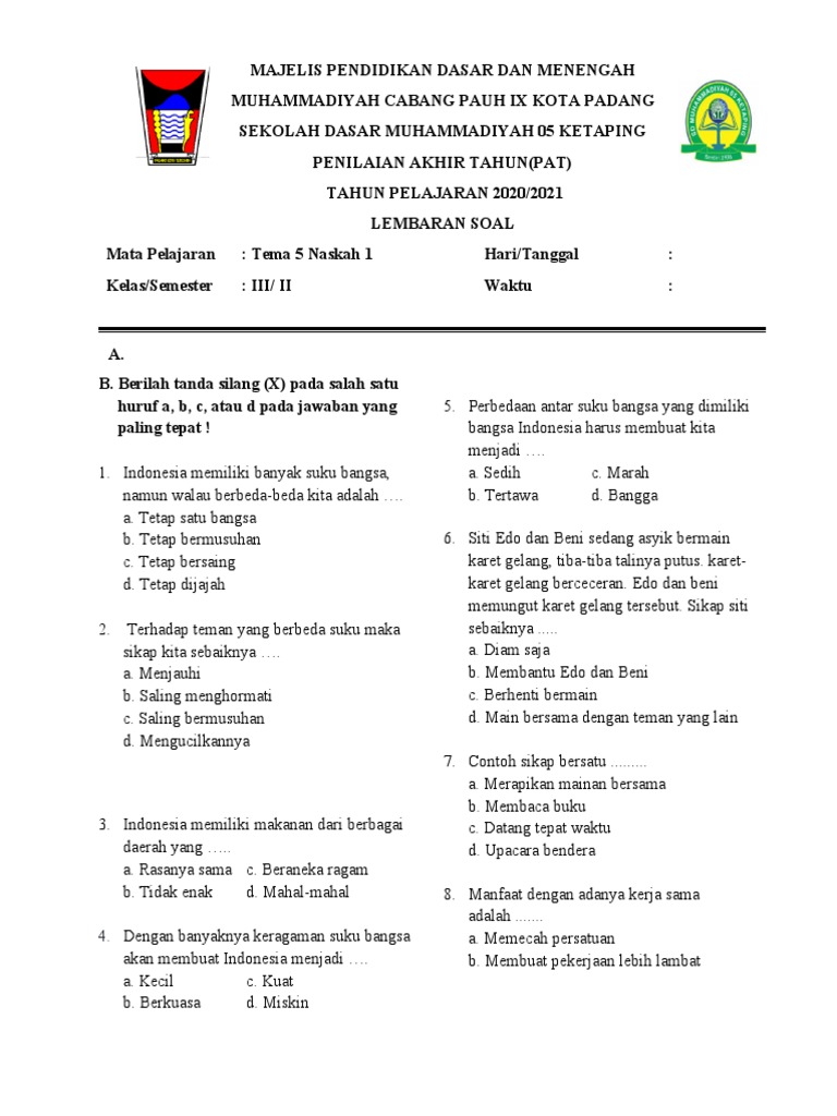 Soal Uas k3 Tema 5 Naskah 1 Dan 2 | PDF