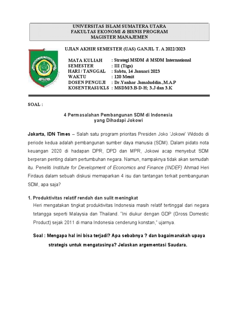 Soal - UAS - Strategi MSDM & MSDM Internasional - Yanhar Jamaluddin | PDF