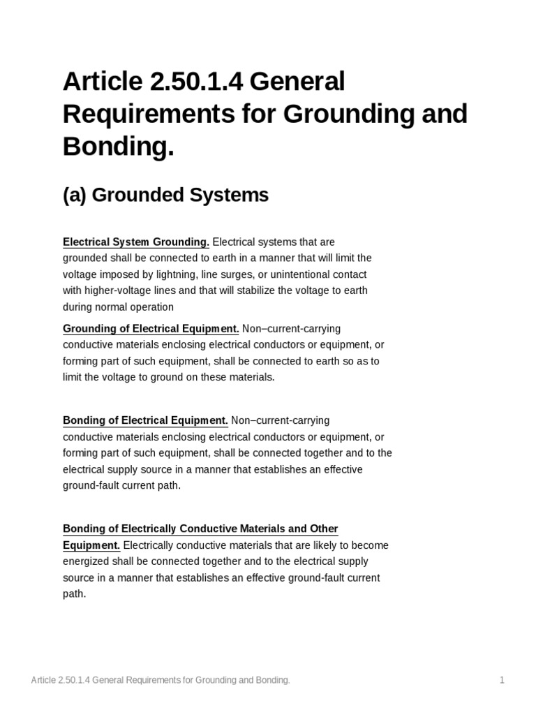 Article 2.50.1.4 General Requirements For Grounding and Bonding. | PDF