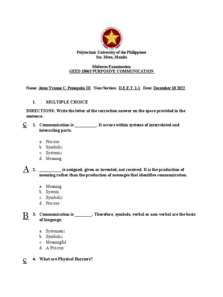 Midterm Purposive Communication | PDF | Communication | Nonverbal ...