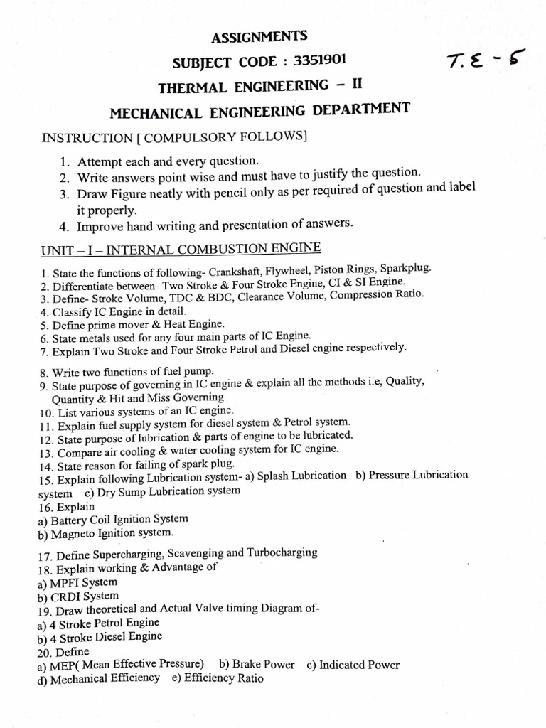 TE II Assignment Questions | PDF | Internal Combustion Engine | Diesel ...