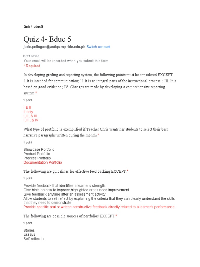 Quiz 4 Educ 5 Ak | PDF | Educational Assessment | Learning
