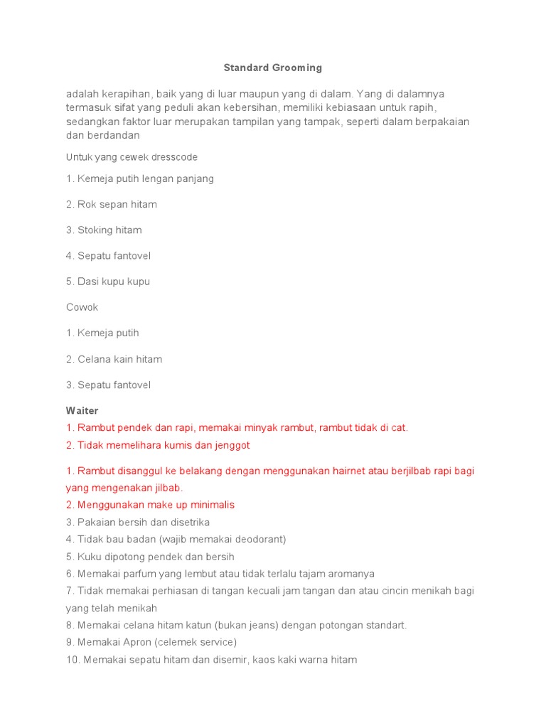 Standar Grooming untuk Pria dan Wanita | PDF