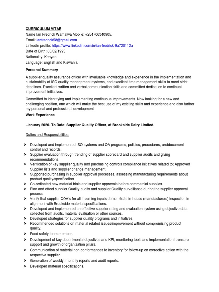 Ian Wamalwa Curriculum Vitae.. | PDF