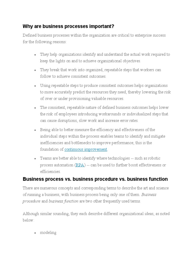 Importance of Business Processes Explained | PDF | Business Process ...