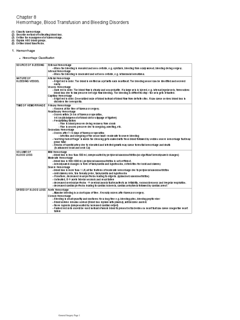 Chapter 8 Hemorrhage | PDF | Bleeding | Blood Transfusion