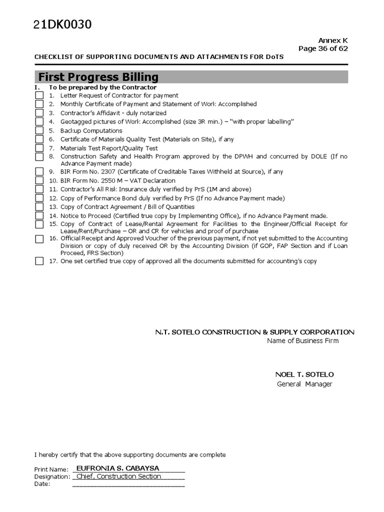 DO 011 s2021 First Progress Billing | PDF | Business | Economies