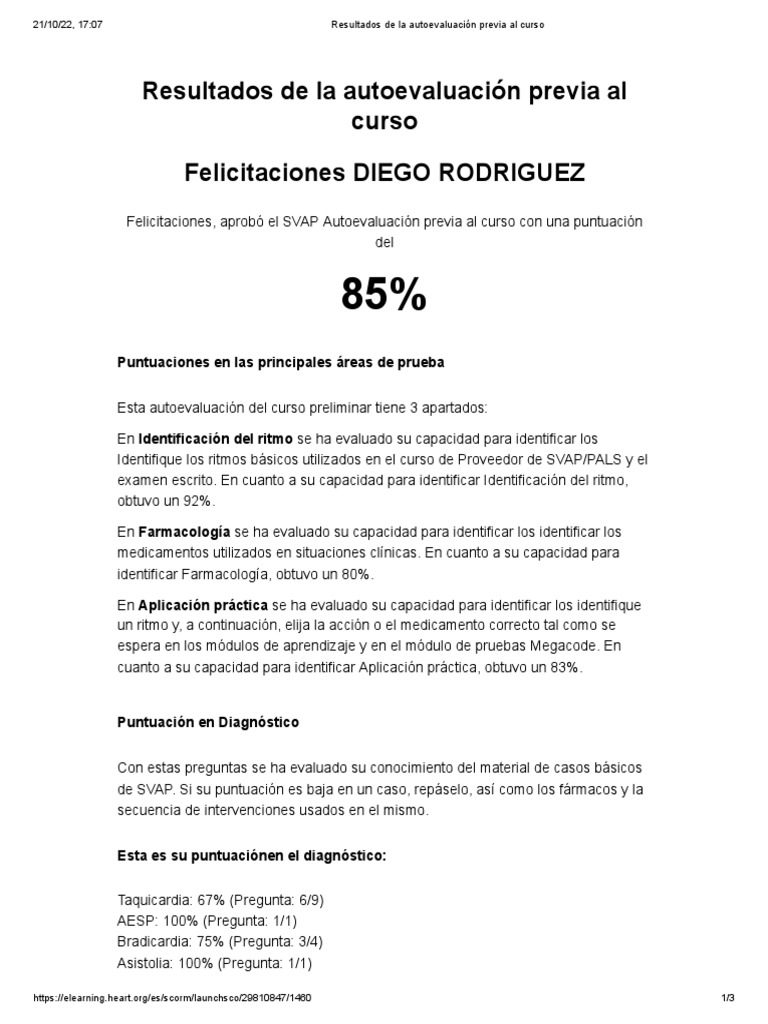 Course Exercise Autoevaluación Previa Al Curso De Svap Spanish Pdf Reanimación