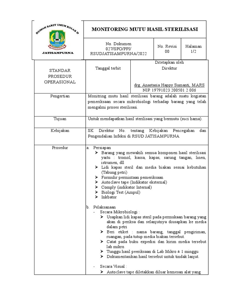Monitoring Hasil Mutu Sterilisasi | PDF