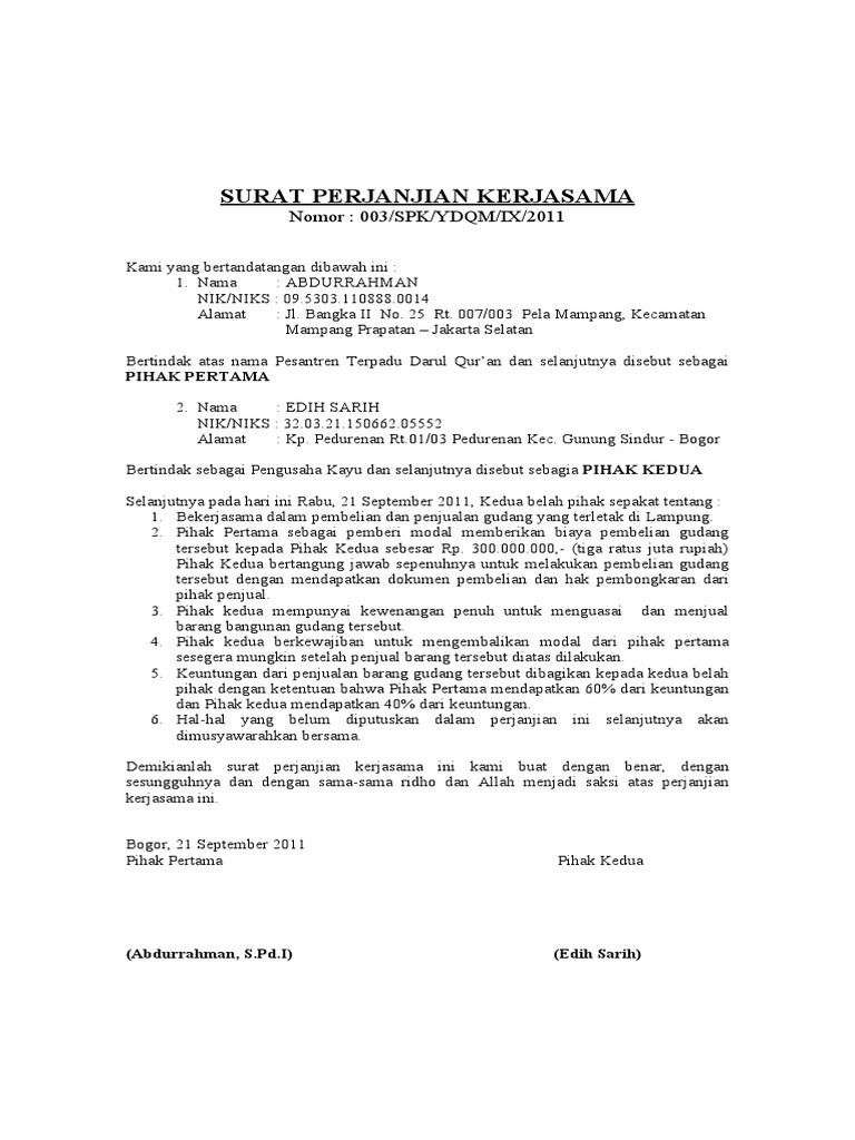 Contoh Surat Perjanjian | PDF