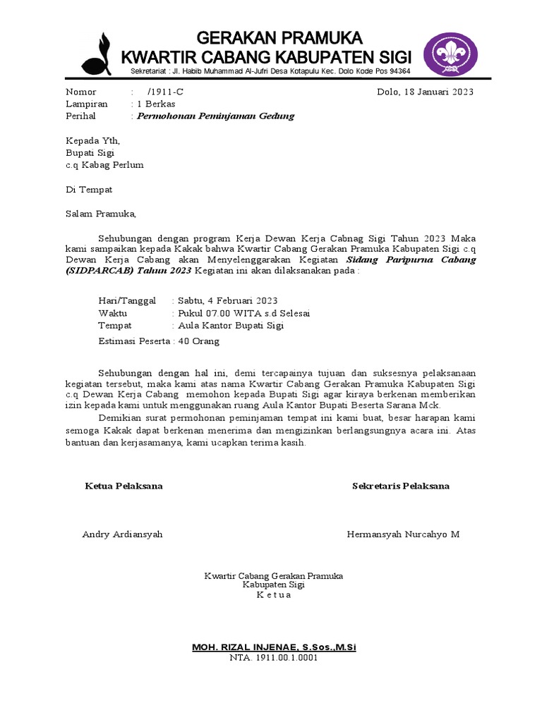 Contoh Surat Peminjaman Tempat Dan Baran | PDF