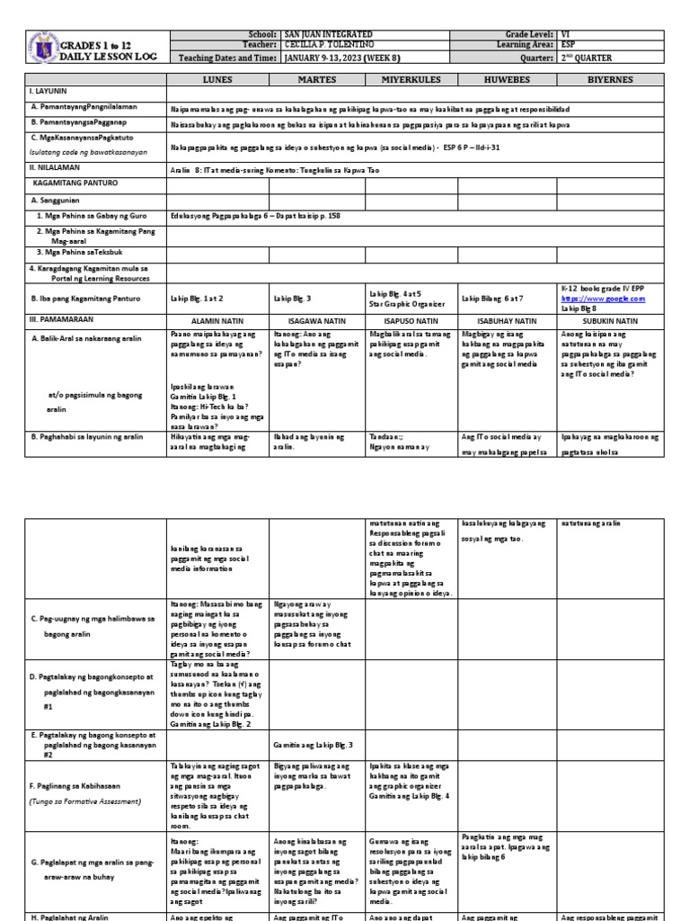 DLL - Esp 6 - Q2 - W8 | PDF