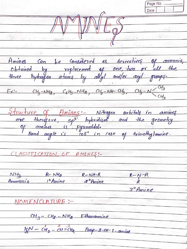 Amines Handwritten Notes Pdf