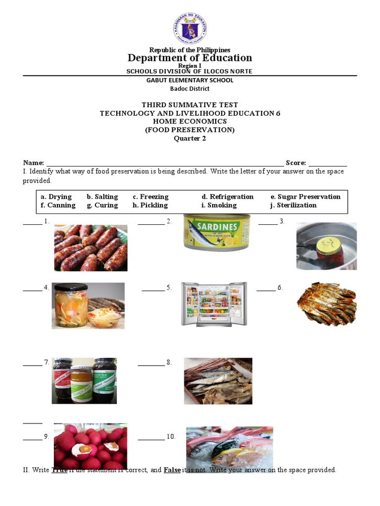 Third Summative Test: Food Preservation | PDF | Foods | Food Preservation