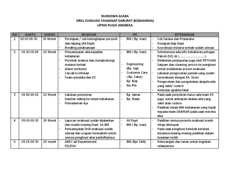 Drill Evakuasi Kebakaran Liping Plaza | PDF