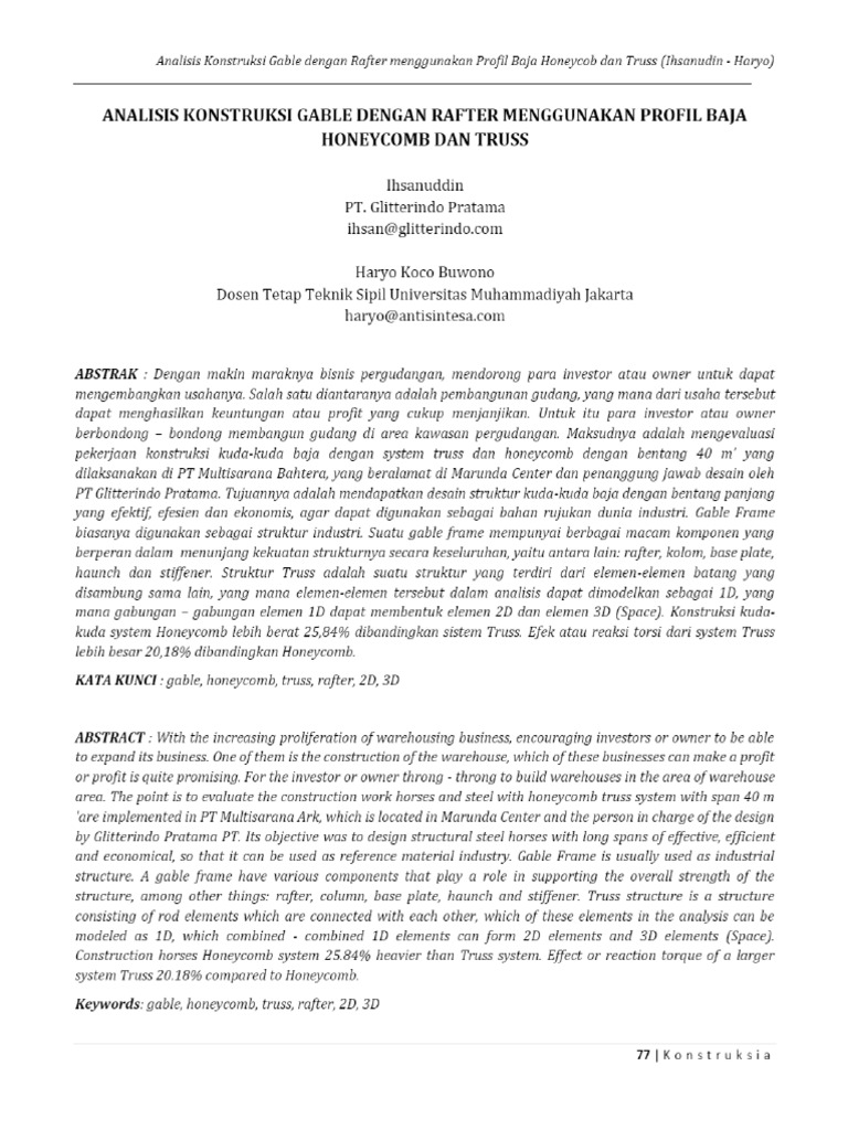 ANALISIS KONSTRUKSI GABLE DENGAN RAFTER MENGGUNAKAN PROFIL BAJA HONEYCOMB DAN TRUSS - PDF | PDF