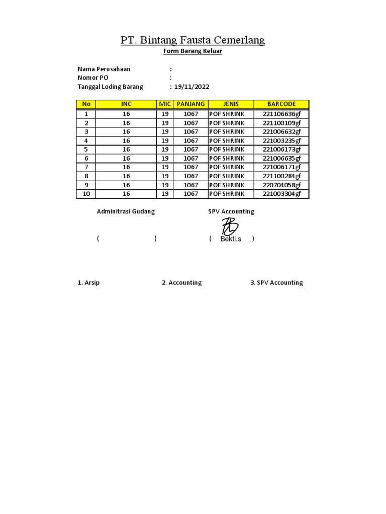 Form Loding Barang | PDF
