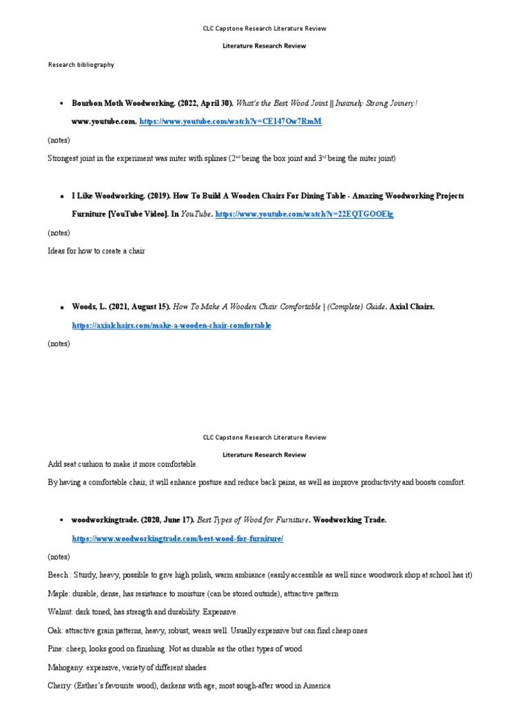 CLC Capstone Research Literature Review | PDF | Woodworking | Wood