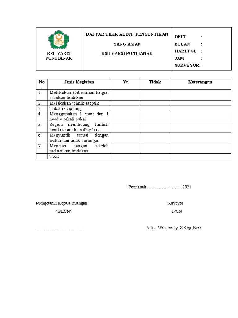 Audit Penyuntikan Aman RSU YARSI | PDF