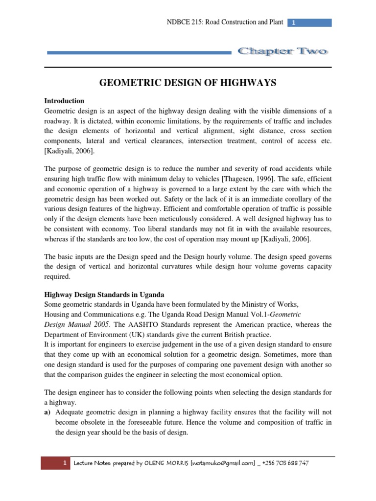 Chapter 2 - GEOMETRIC DESIGN OF HIGHWAYS | PDF | Road | Lane