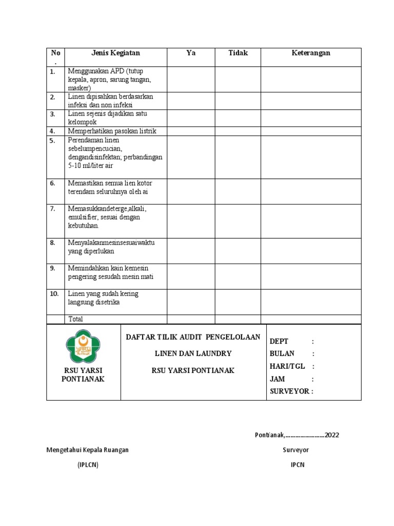 Audit Pengelolaan Linen Dan Laundry | PDF