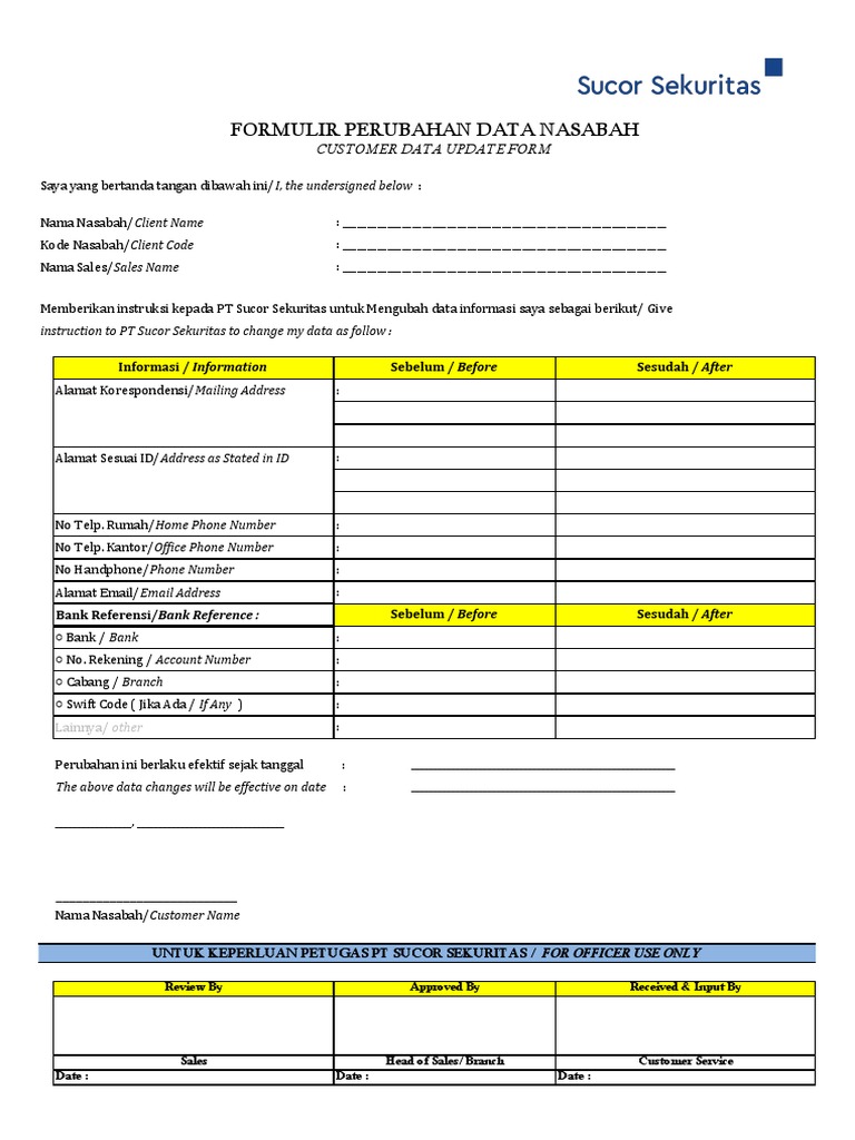 Formulir Perubahan Data Nasabah | PDF | Karier & Perkembangan | Bisnis