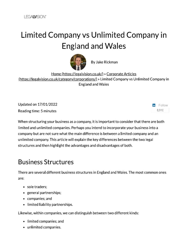 Limited and Unlimited Companies | PDF