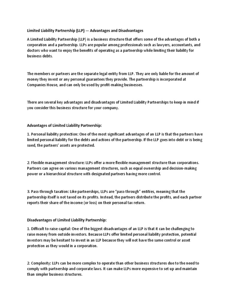 Limited Liability Partnership (LLP) - Advantages and Disadvantages ...