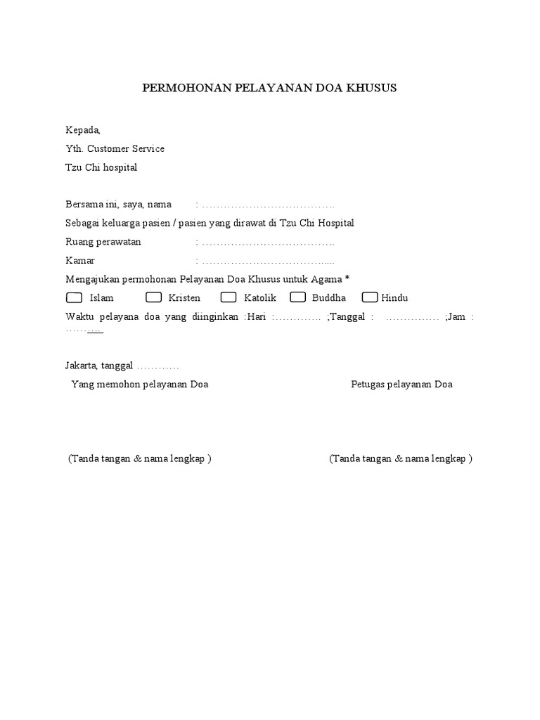Permohonan Pelayanan Doa Khusus | PDF | Hukum | Agama & Spiritualitas