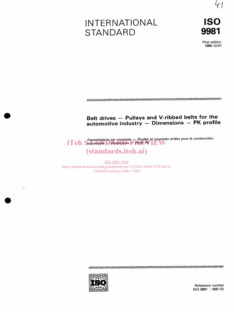 Iso 9981 1990 | PDF | Belt (Mechanical) | International Organization ...