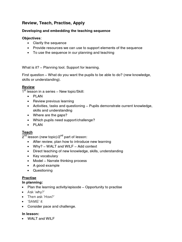 Review Teach Practise Apply | PDF | Learning | Cognitive Science