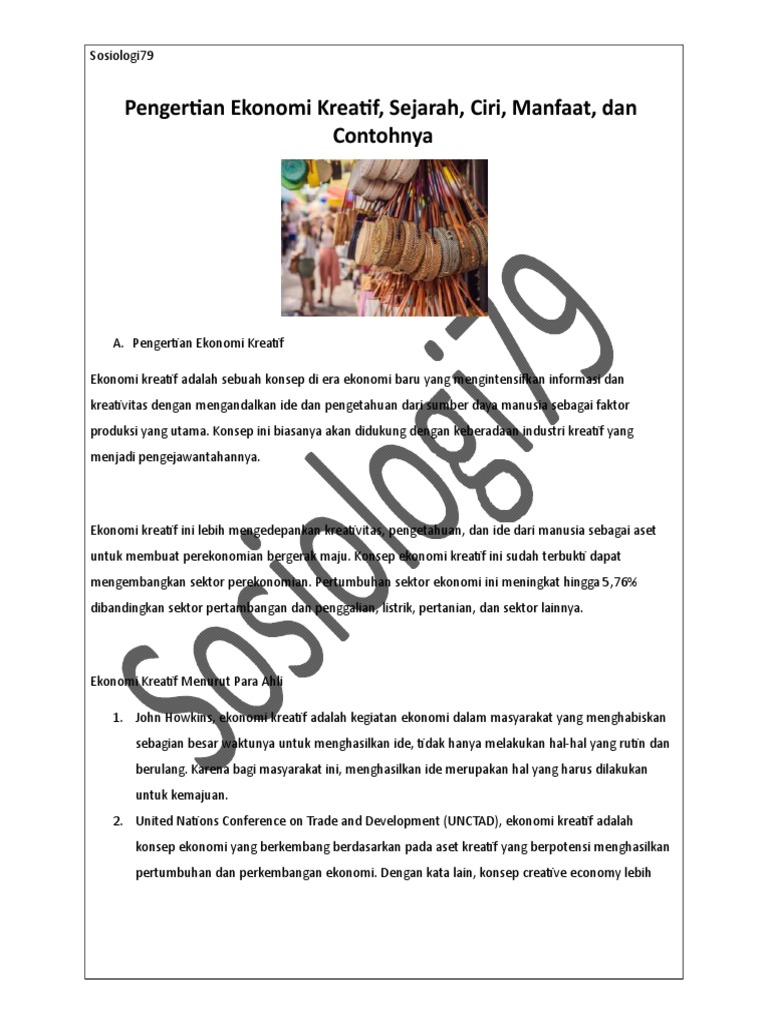 Pengertian Ekonomi Kreatif, Sejarah, Ciri, Manfaat, Dan Contohnya | PDF | Pengelolaan Keuangan ...