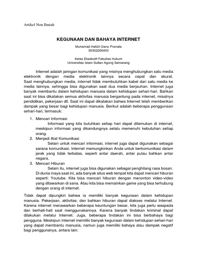 Artikel Non Ilmiah Kegunaan Dan Bahaya Internet | PDF