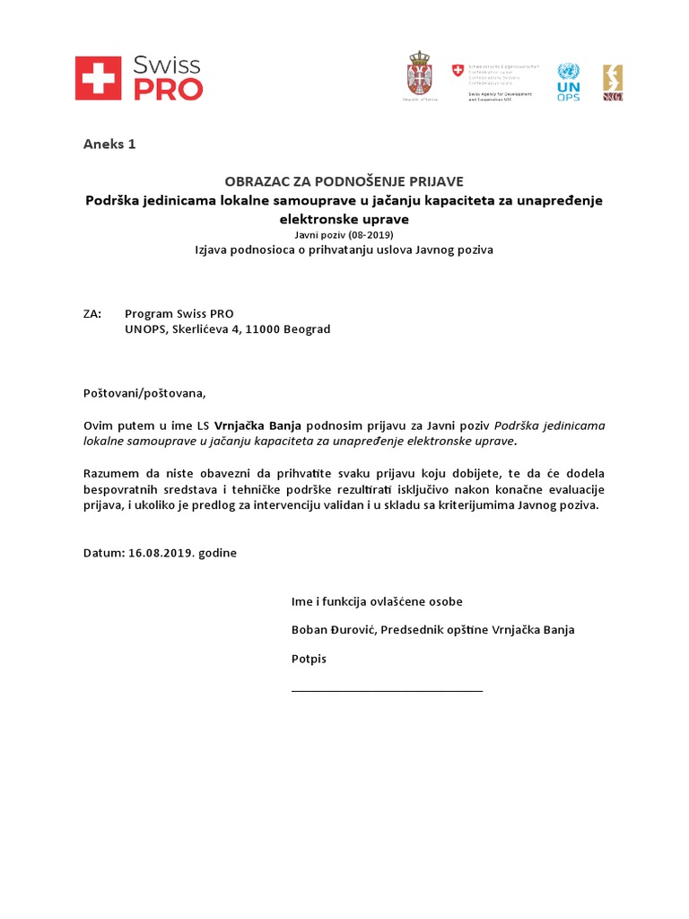 VB Aneks 1 - Obrazac Prijave - Euprava - SRB | PDF