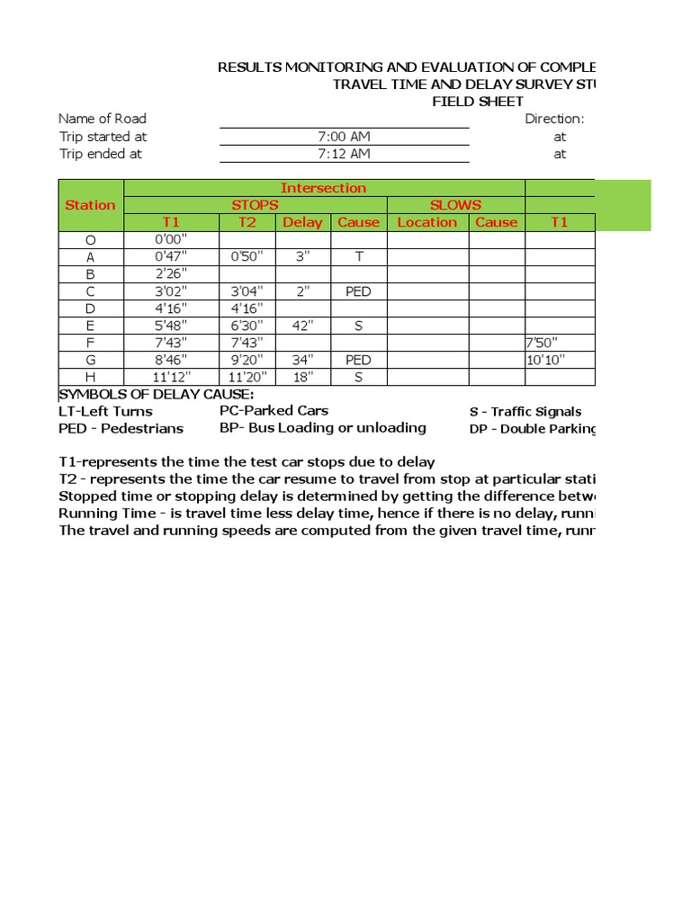 3 Travel Time and Delay Form Sample | Download Free PDF | Road | Traffic
