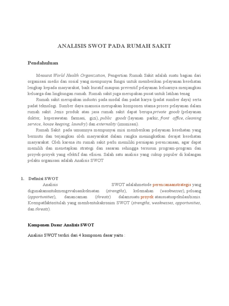 Analisis Swot Pada Rumah Sakit | PDF