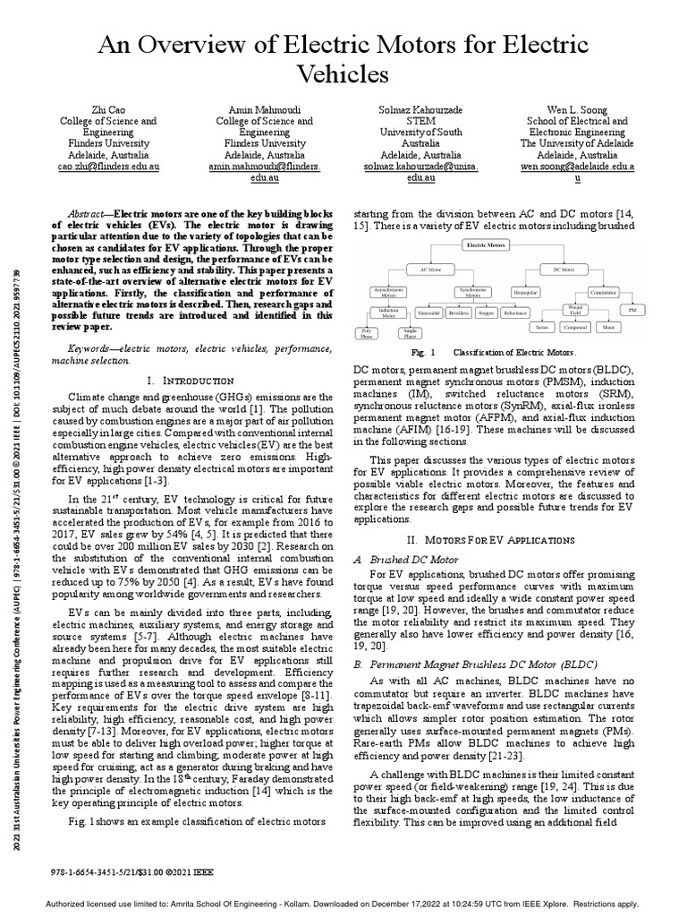 An Overview of Electric Motors For Electric Vehicles | PDF | Electric ...