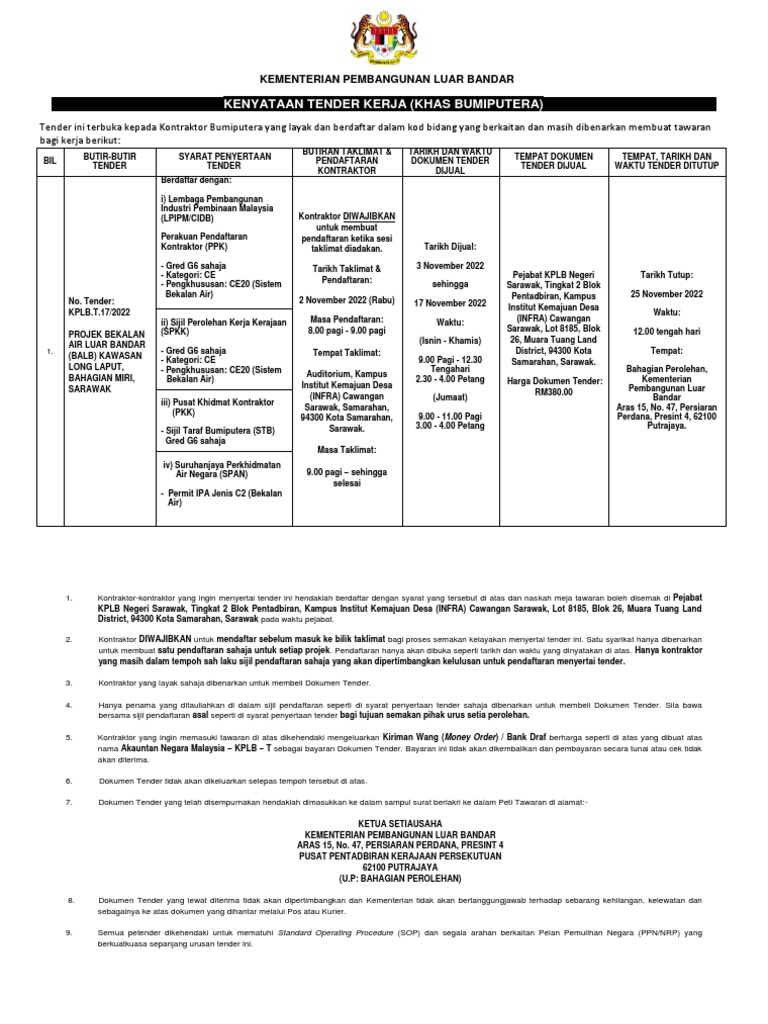 Iklan Balb Kawasan Long Laput Bahagian Miri Sarawak Kplb.t.17 2022 | PDF