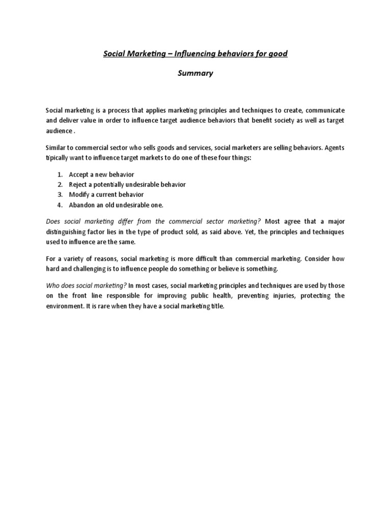 Influencing Behaviors for Good: An Overview of Social Marketing ...