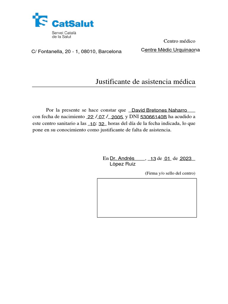 Plantilla Justificante Medico Barcelona | PDF