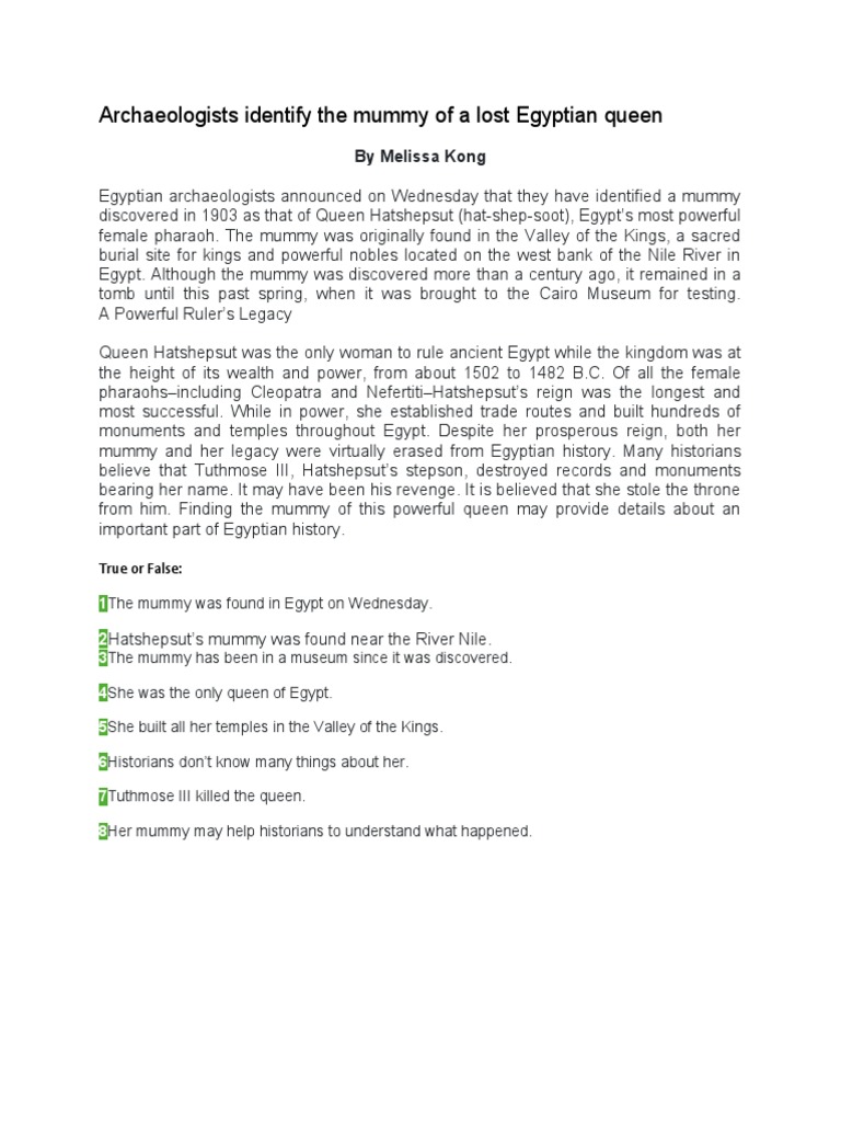 Archaeologists Identify The Mummy of A Lost Egyptian Queen | PDF