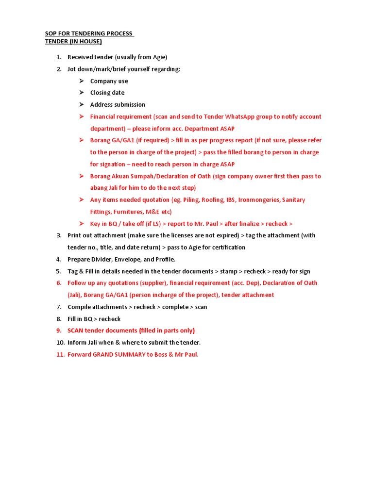 Sop For Tendering Process | PDF | Business