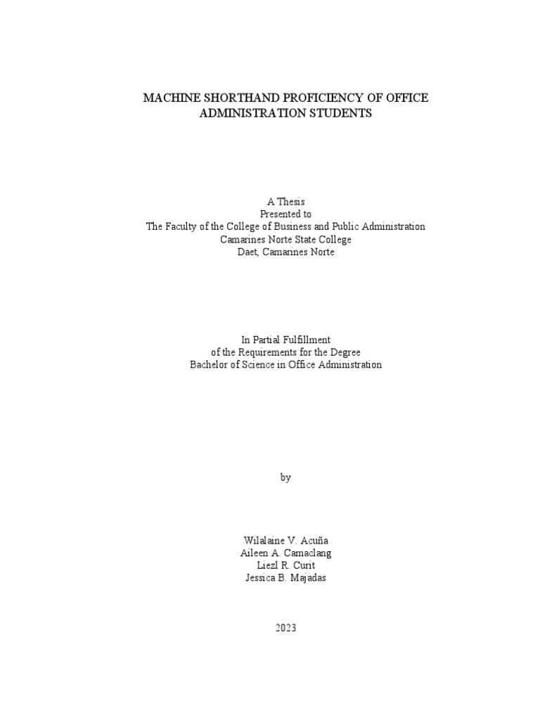 Machine Shorthand Proficiency Study | PDF | Thesis | Master Of Business ...