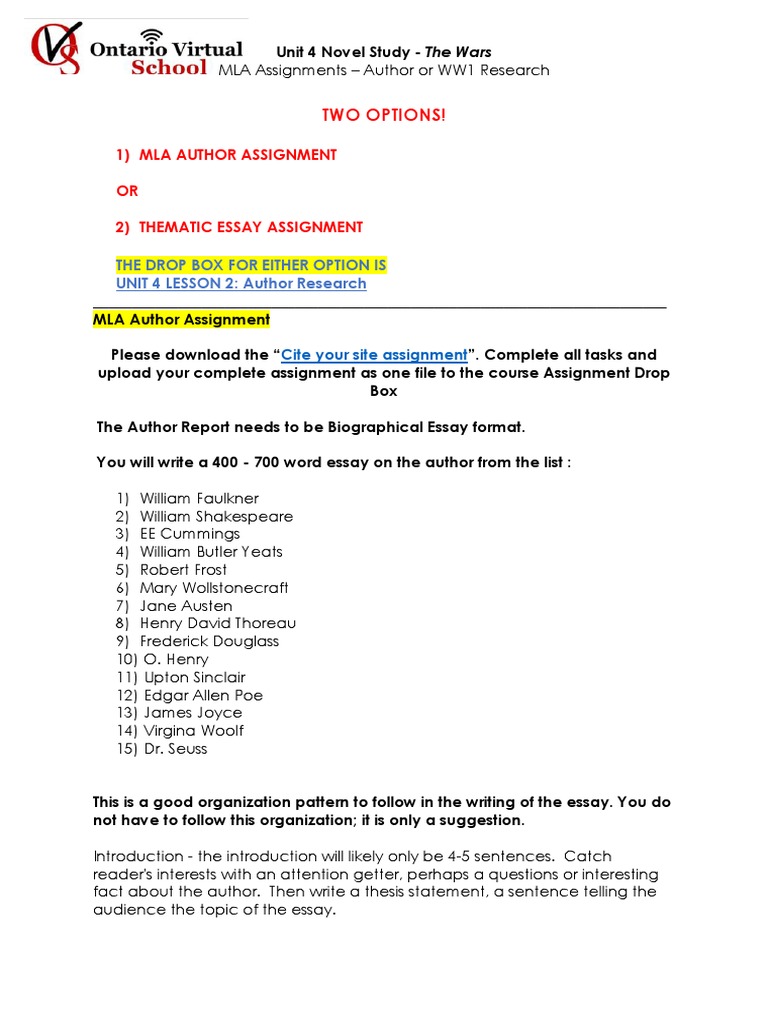 MLA Assignments for Author Research | PDF | Essays | Citation