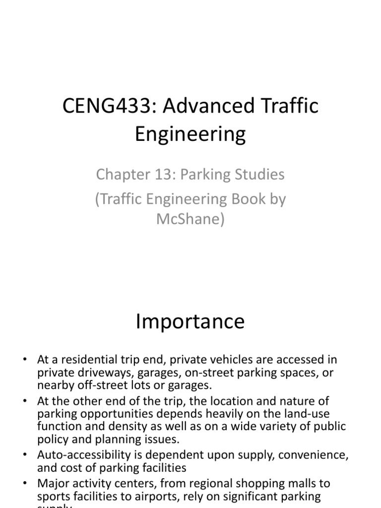 CENG433: Advanced Traffic Engineering Chapter 13: Parking Studies Summary | PDF | Parking ...