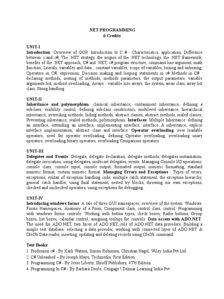 Net Programming Unit 1 Pdf C Sharp Programming Language Class Computer Programming
